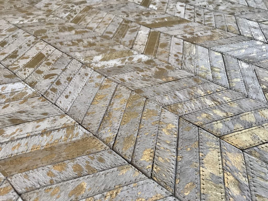 Round White Gold Chevron Metallic Hide Rug - The Cinnamon Room